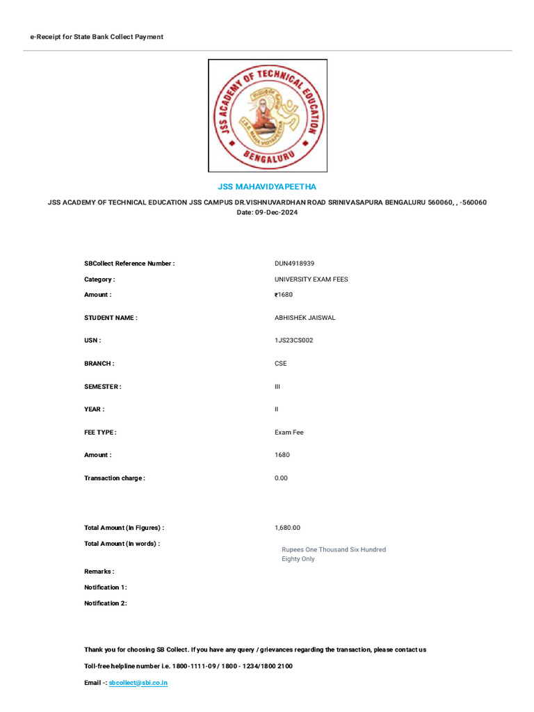 3rd Sem Exam Fee | PDF