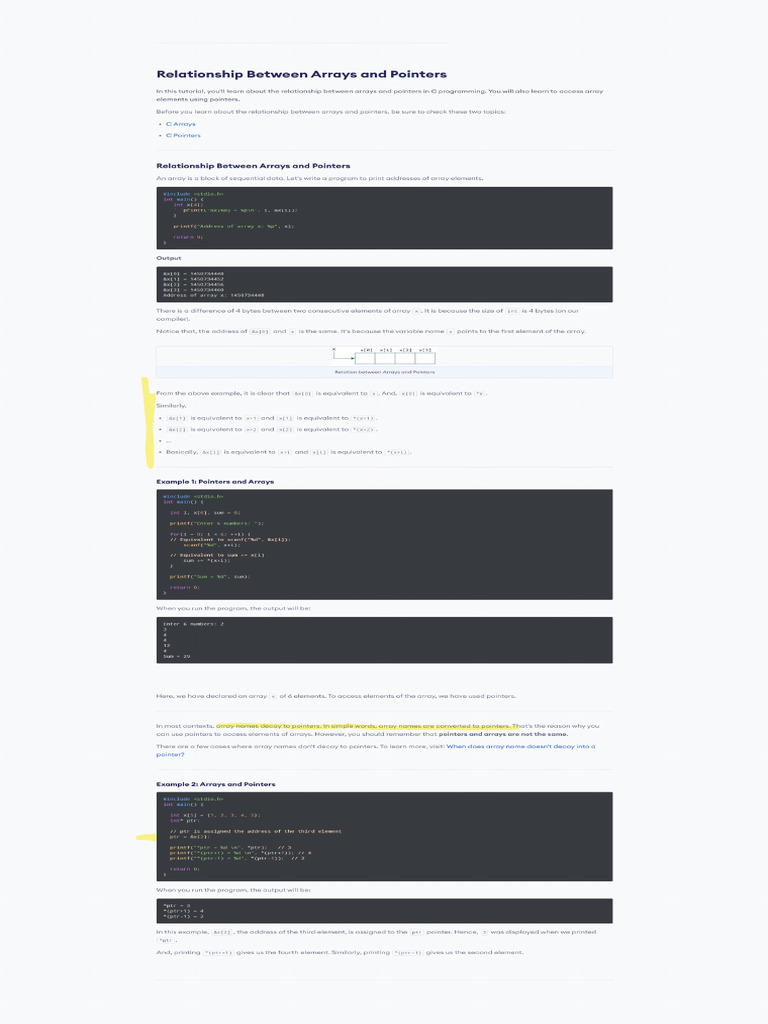 2. Relationship Between Arrays and Pointers | PDF
