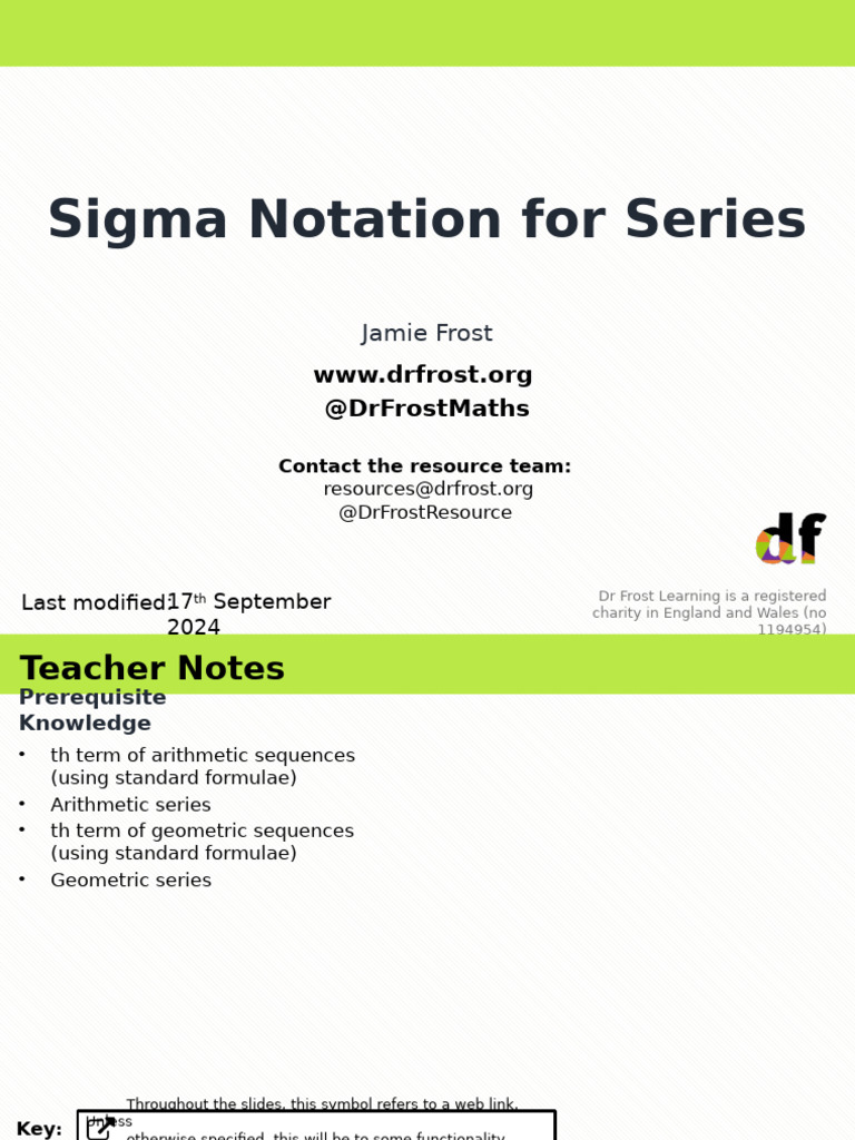 Sigma Notation for Sums of Series - Lesson (1) | PDF | Summation ...