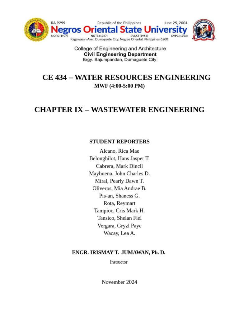 Chapter IX Wastewater Engineering | PDF | Sanitary Sewer | Sewage