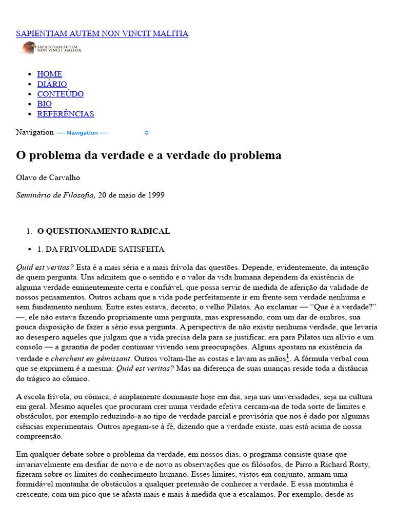 O problema da verdade e a verdade do problema | PDF | Verdade | Conhecimento