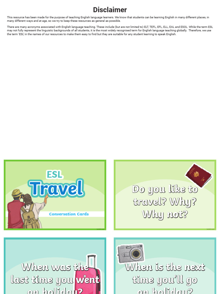 ESL Travel Conversation Cards | PDF | English As A Second Or Foreign Language | Cognitive Science