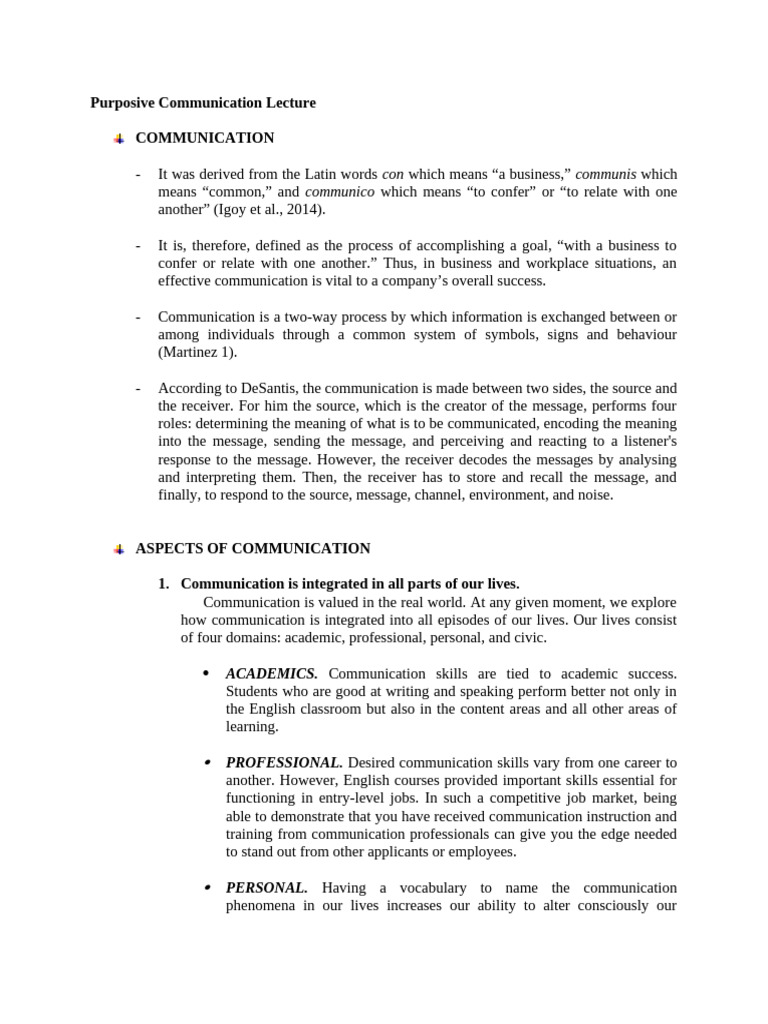 Purposive Communication Overview | PDF | Communication | Nonverbal ...