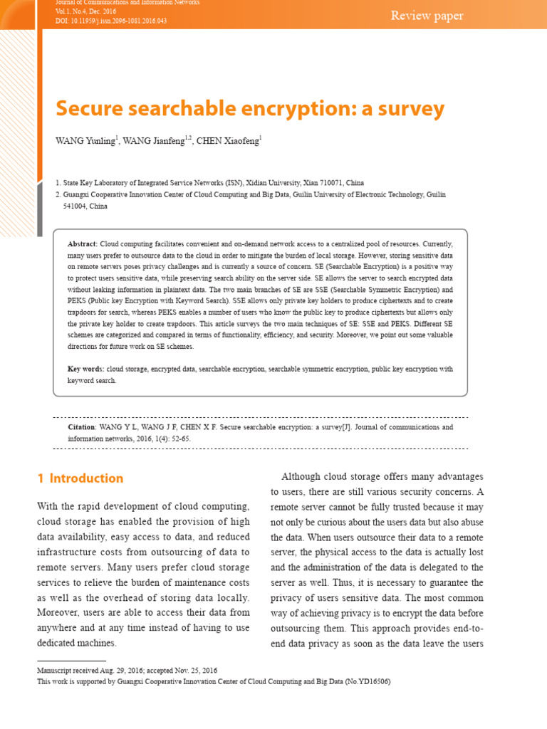 Secure Searchable Encryption Survey | PDF | Encryption | Public Key Cryptography