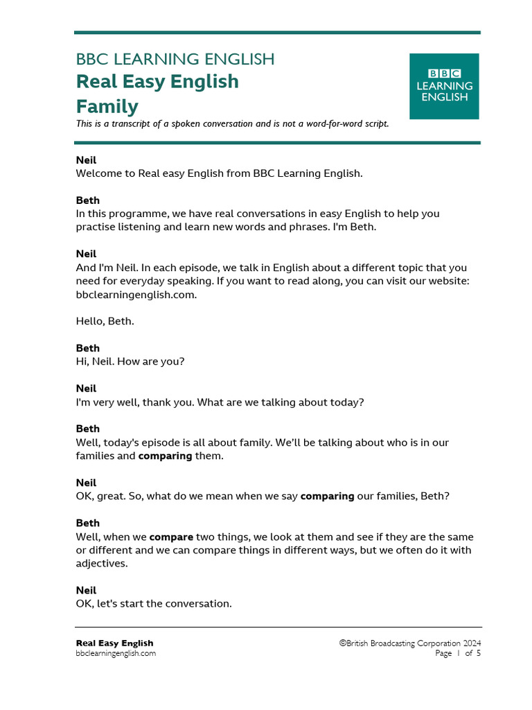 RealEasyEnglish Transcript Ep1 Family | PDF | English Language ...