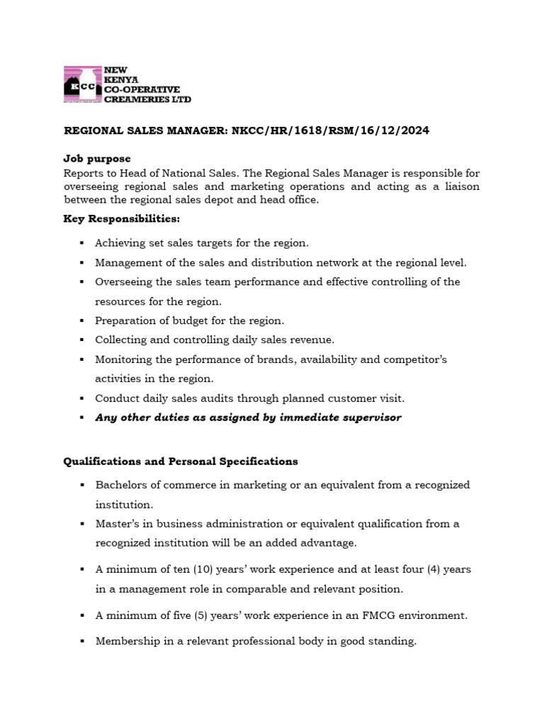 Regional Sales Manager Job Opening | PDF
