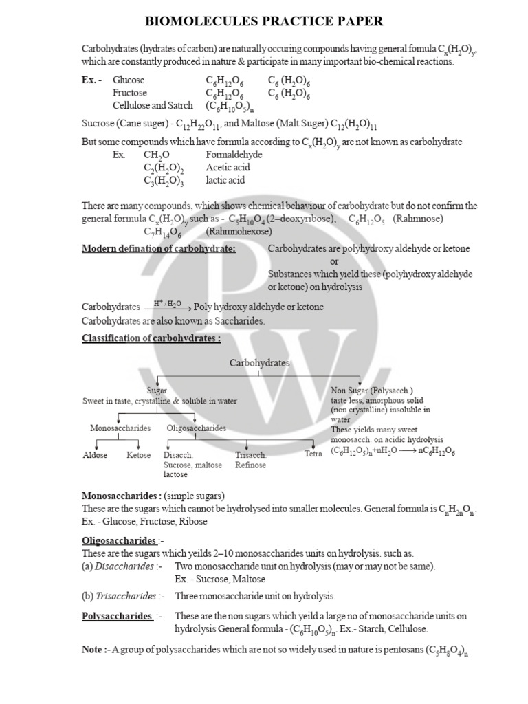 66f3d4d8be2857ef38198a7a ## Biomolecules Practice Paper | PDF ...