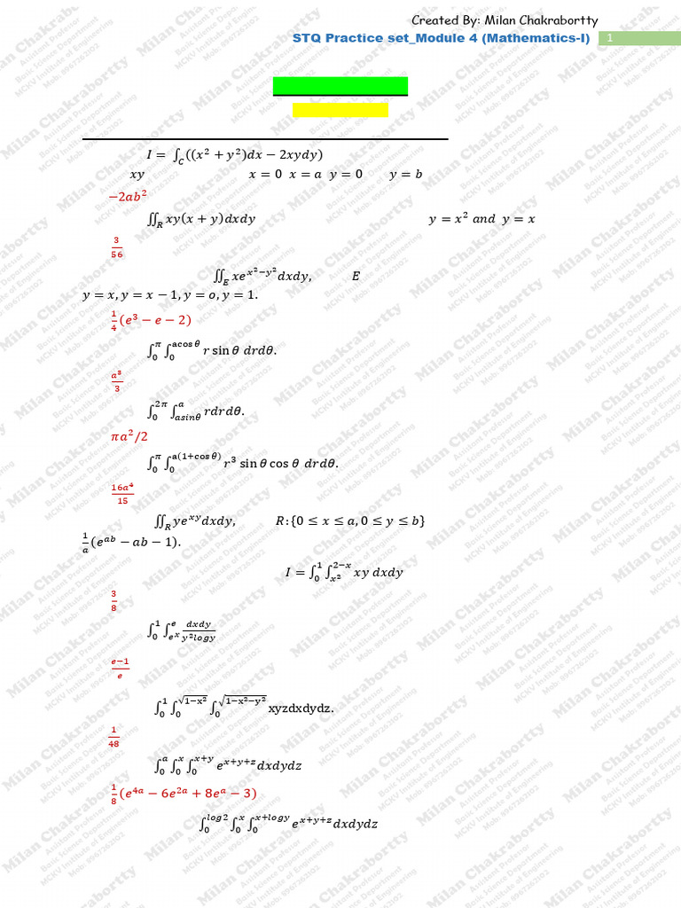 STQ - Module 4 - Mathematics-I (Integral Calculus) Practice Set | PDF ...