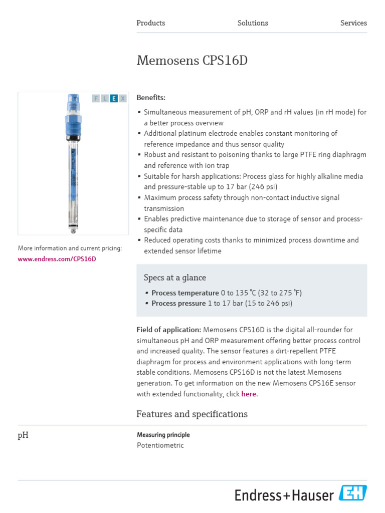 Endress-Hauser Memosens CPS16D EN | PDF | Ph | Sensor