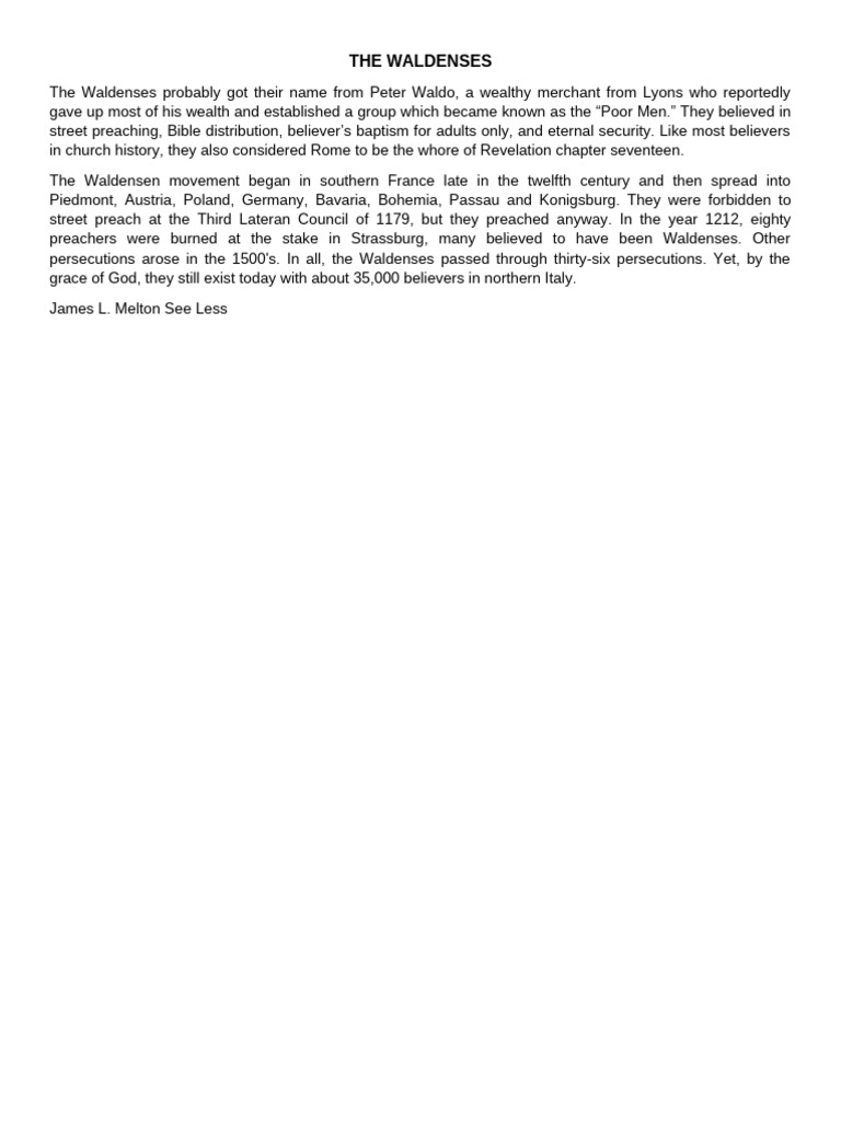 History of the Waldenses Movement | PDF