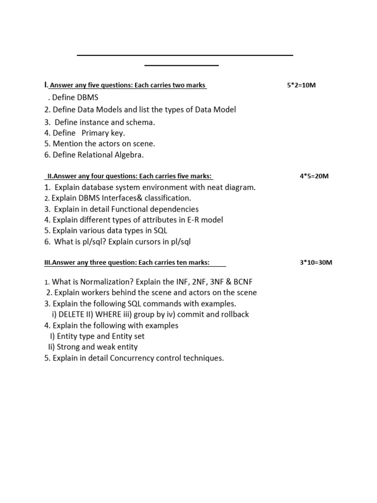 DBMS MODEL QUESTION PAPER | PDF