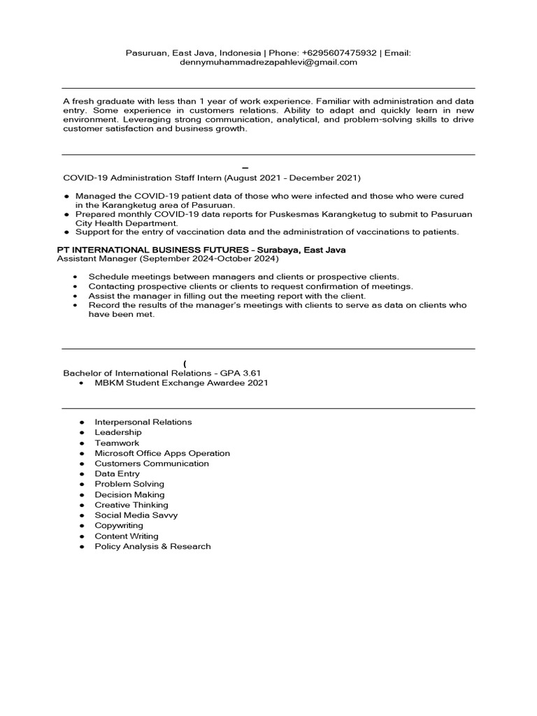 CV - ULIP CD - Denny Muhammad Reza Pahlevi | PDF