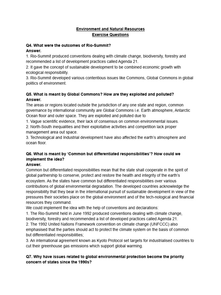 Environment (Exercise Questions) | PDF | Sustainability | Climate Change