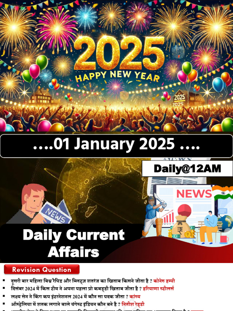 01 January 2025 Current Affairs by Kalyani Mam | PDF