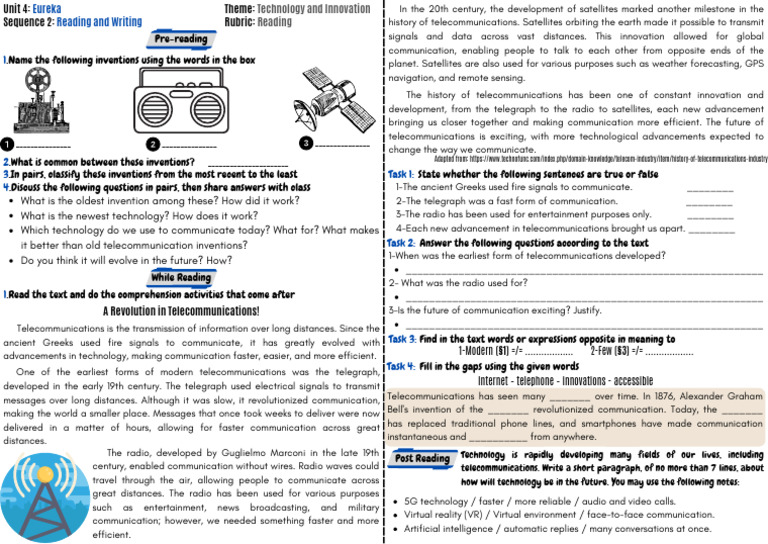 Reading and Writing Worksheet | PDF | Telecommunications | Radio