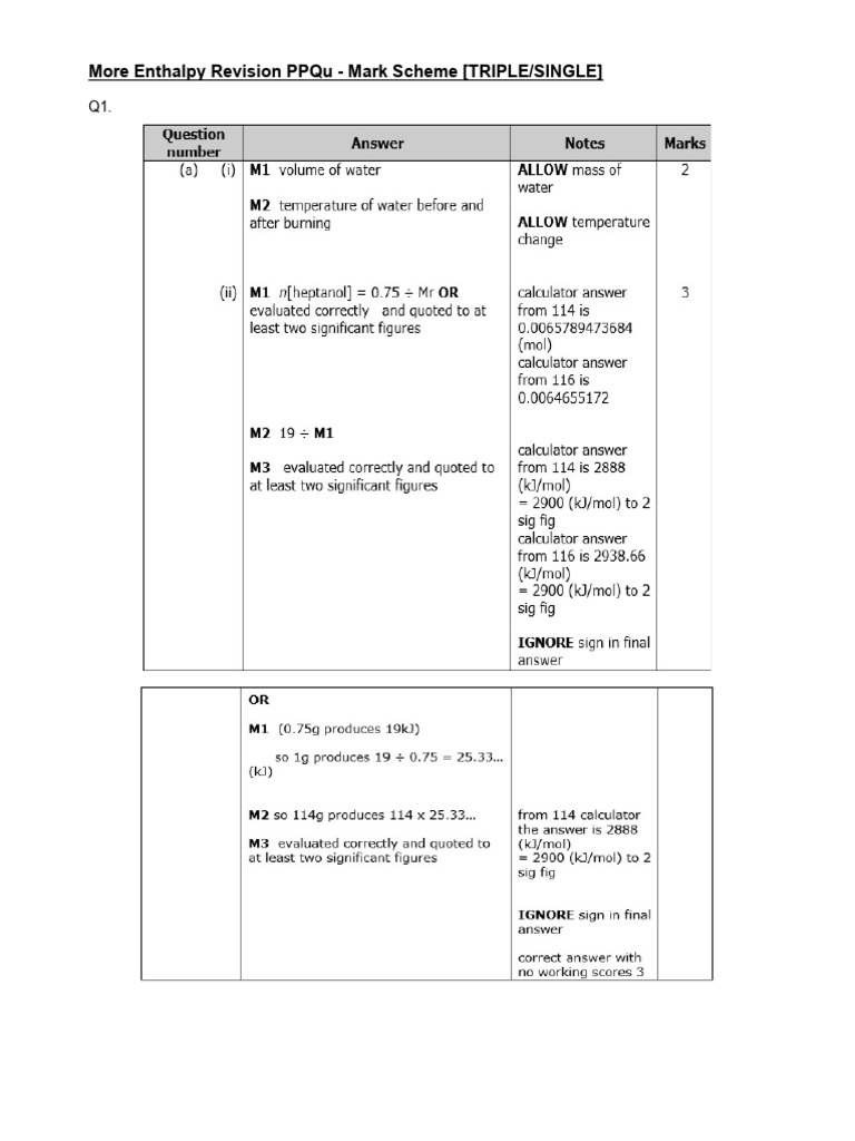 More PPQu Energetics Revision MS (TRIPLE - SINGLE) | PDF