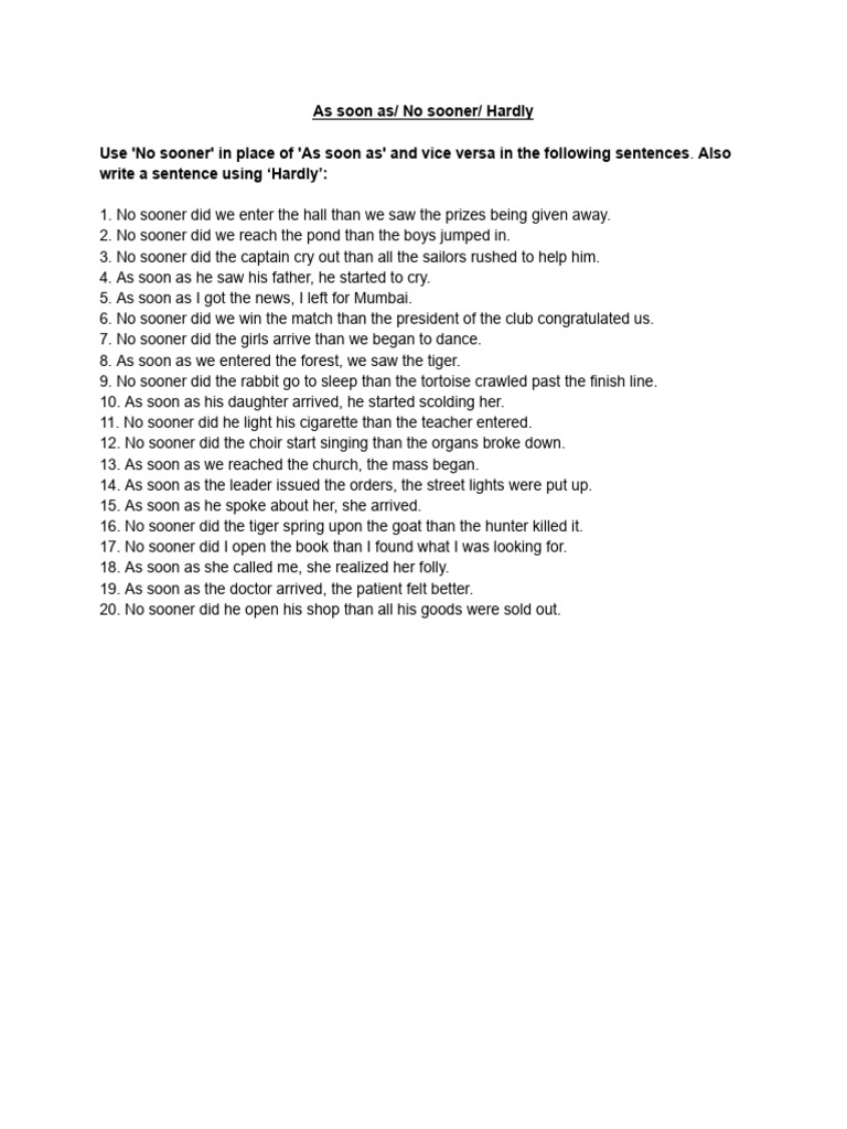 Using "No Sooner" and "Hardly" in Sentences | PDF
