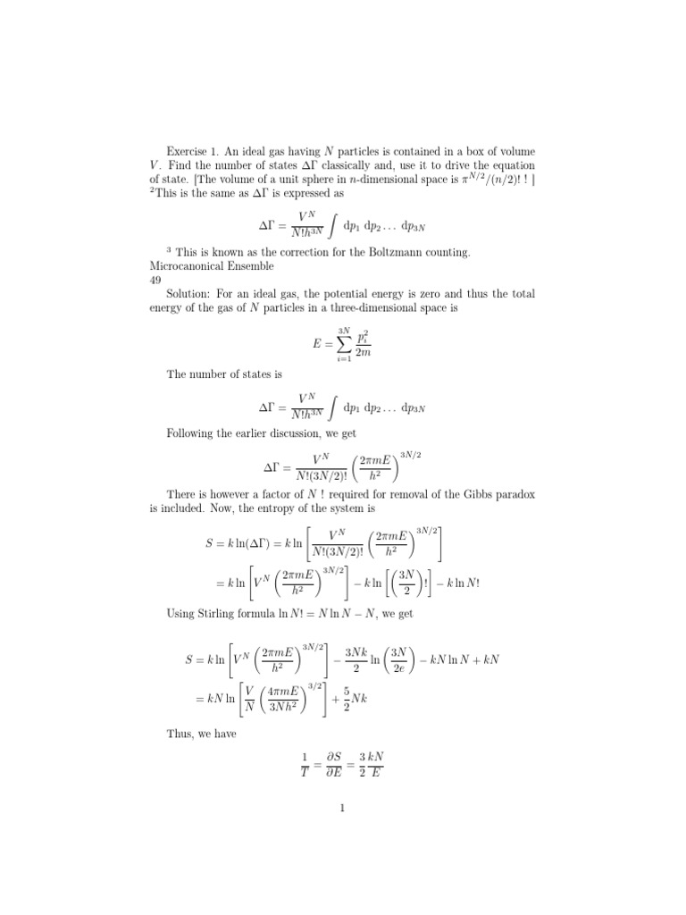 Ideal Gas States and Equation of State | PDF | Theoretical Physics ...