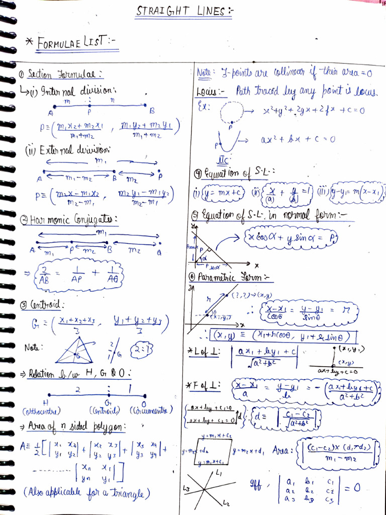 Straight Lines: Key Concepts Summary | PDF