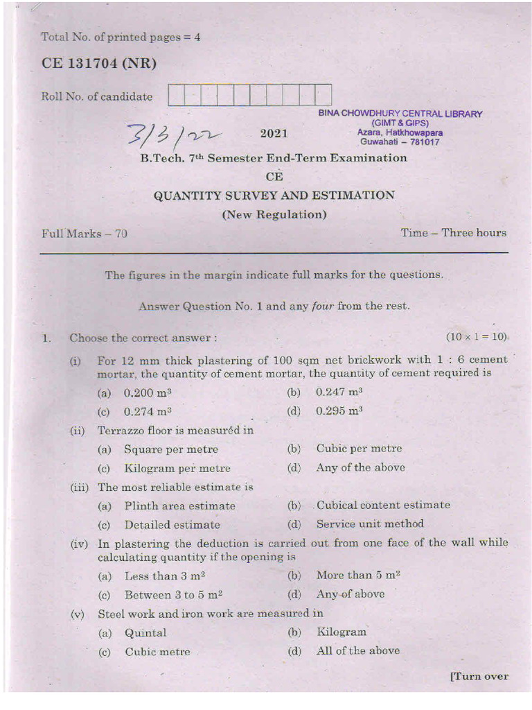 Quantity Survey & Estimation (NR) | PDF