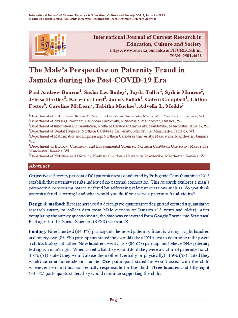 Male Perspectives on Paternity Fraud in Jamaica | PDF | Sampling ...