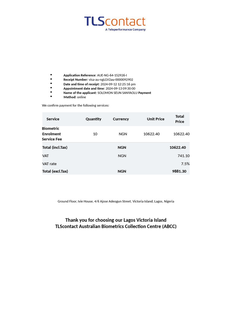 Receipt Visa Au ngLGV2au 0000092902 | PDF