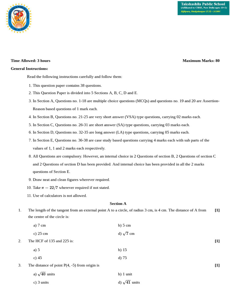 X Maths Sample Papers 3-4 | PDF | Circle | Triangle