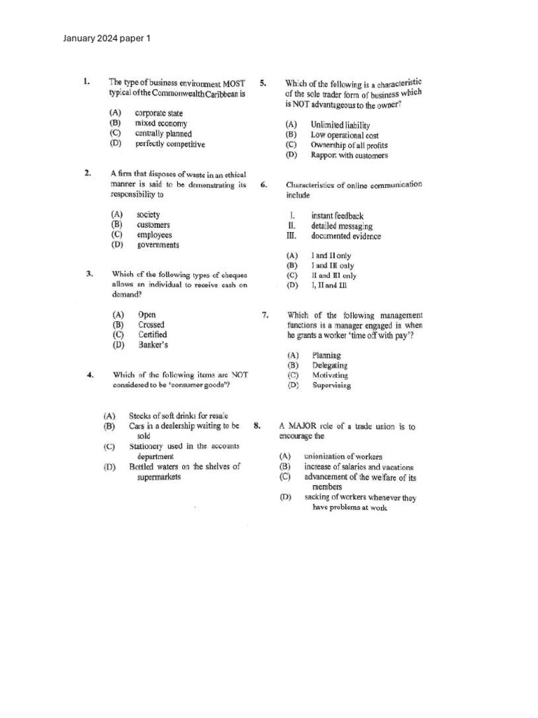 Pob Paper 1 Jan 2024 | PDF