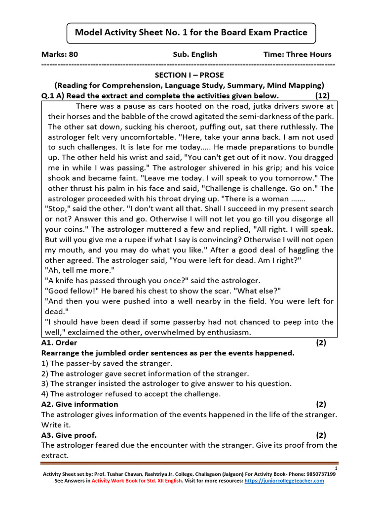 Model Annual Exam Activity Sheet No. 1 by Prof. Tushar Chavan | PDF ...