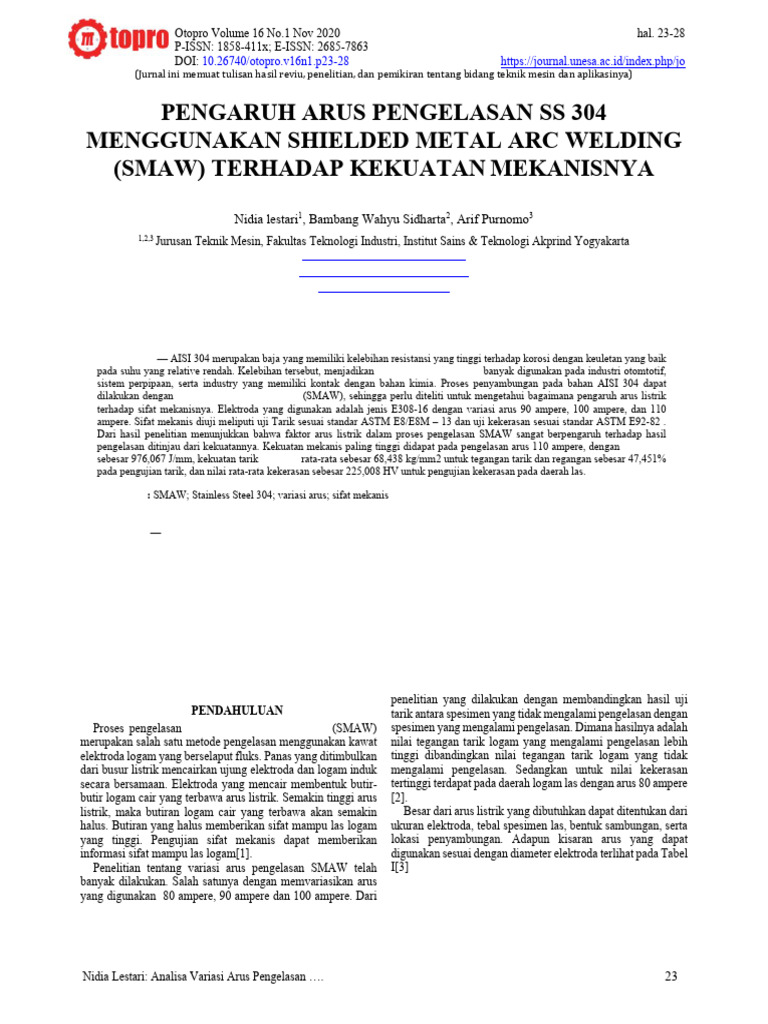 Pengaruh Arus SMAW pada Kekuatan SS 304 | PDF
