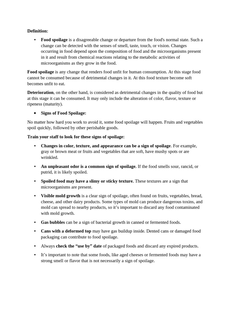 Food Spoilage | PDF | Decomposition | Foods