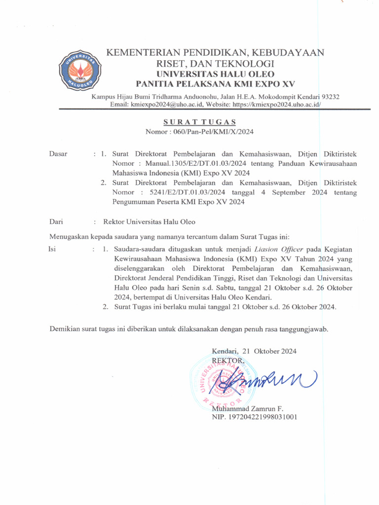Surat Tugas LO KMI Expo XV 2024 | PDF