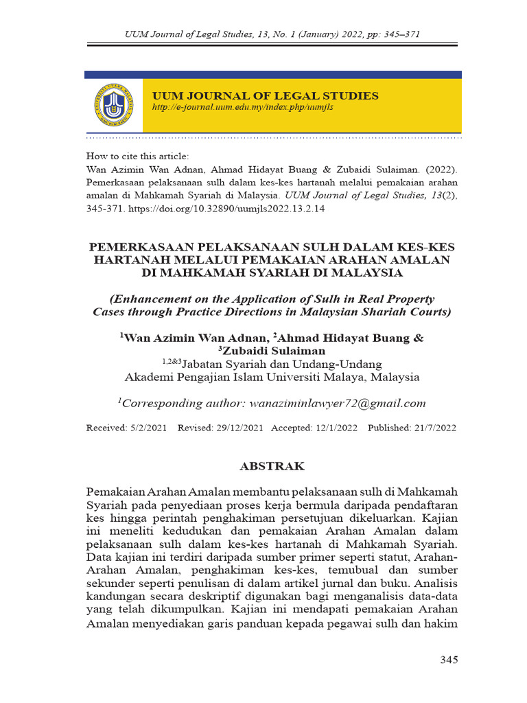 Pemerkasaan Pelaksanaan Sulh Dalam Kes-Kes Hartanah | PDF