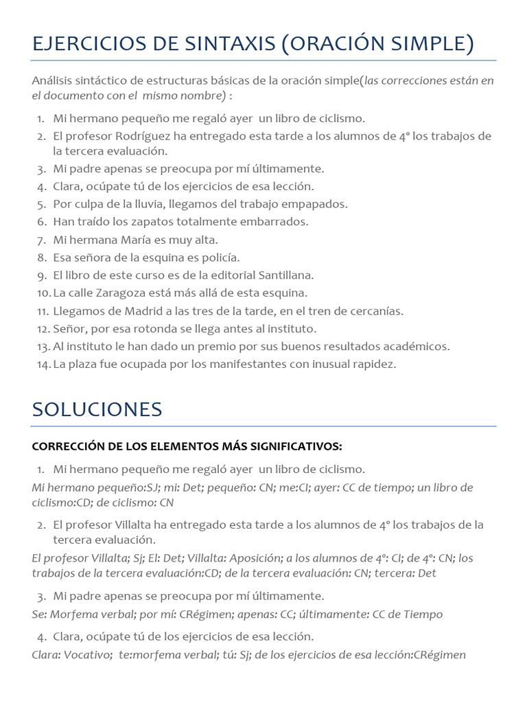 Sintaxis Oracion Simple | PDF | Predicado (Gramática) | Asunto (gramática)