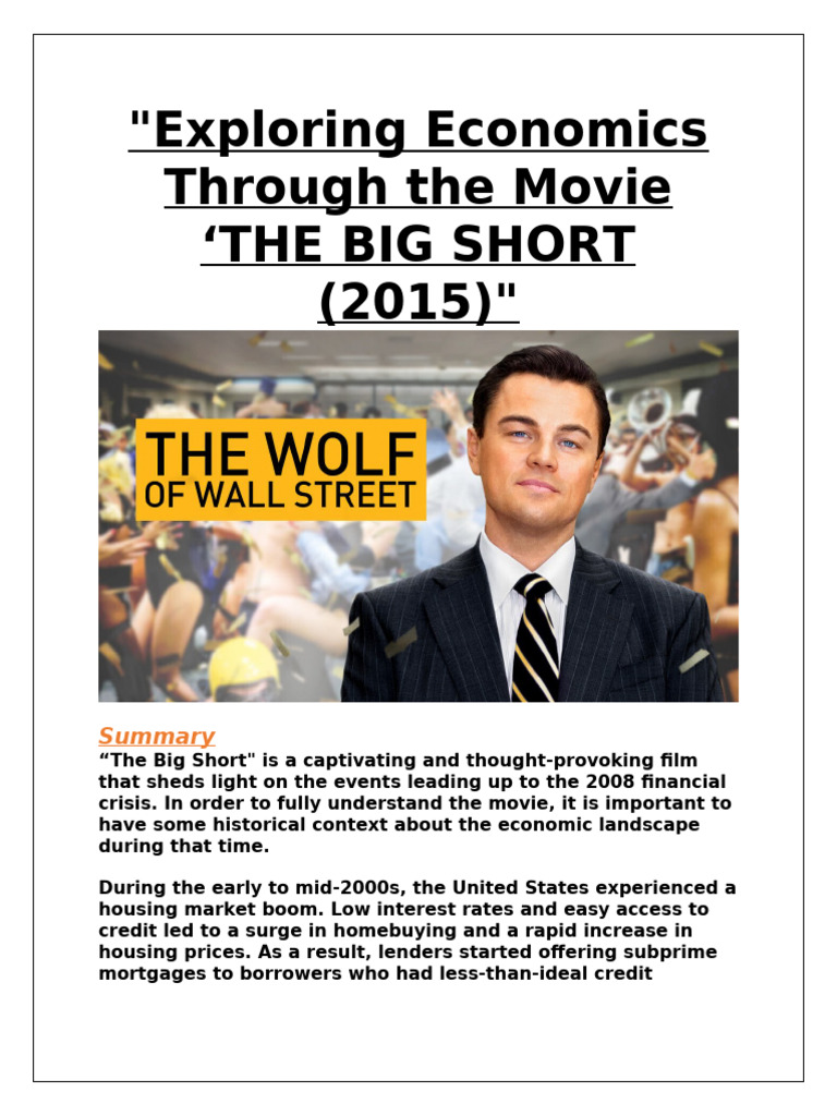 Economics Insights from "The Big Short" | PDF | Subprime Lending ...