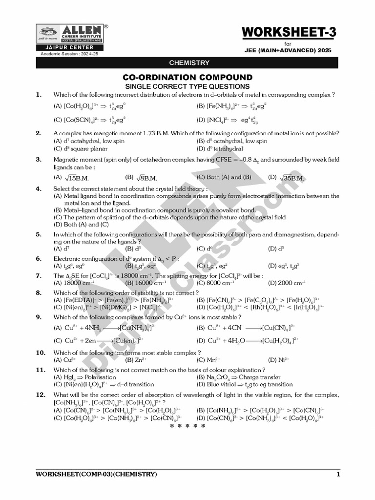 Worksheet - 3 - Coordination - SC | PDF