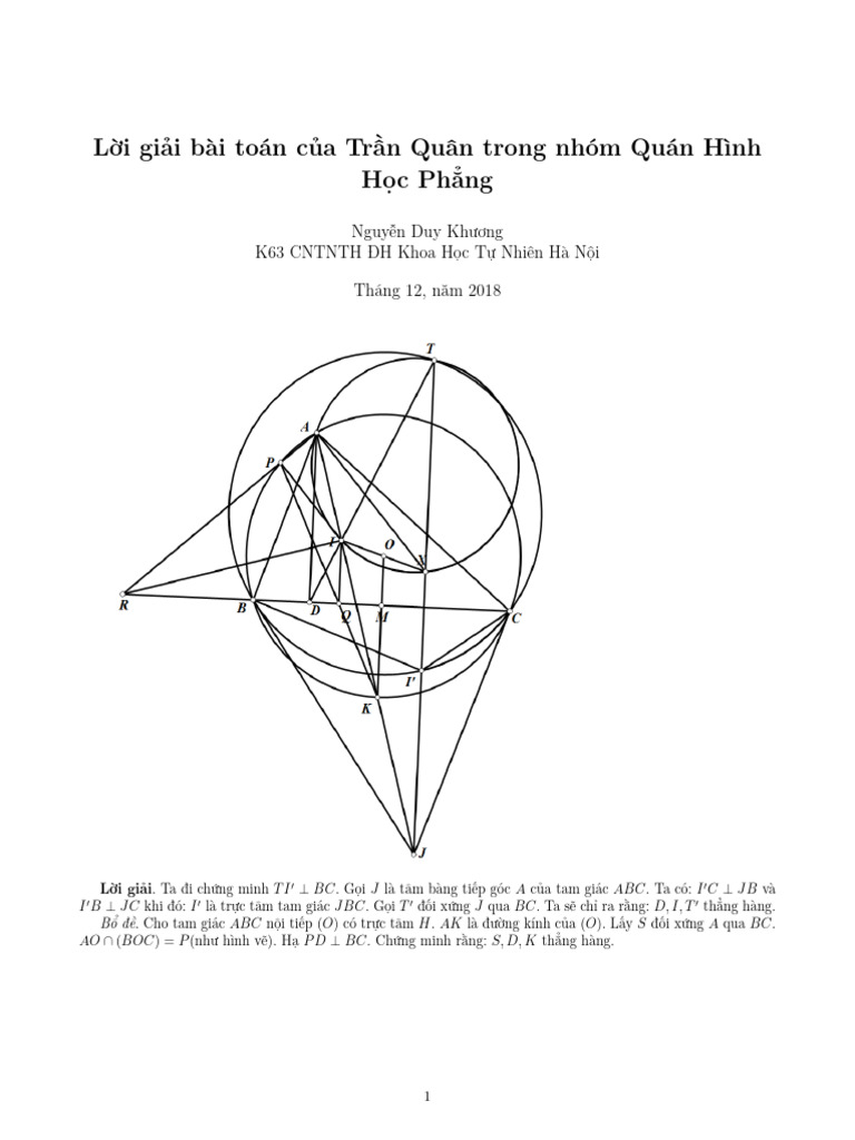 Lời giải bài toán của Trần Quân trong nhóm Quán Hình Học Phẳng | PDF