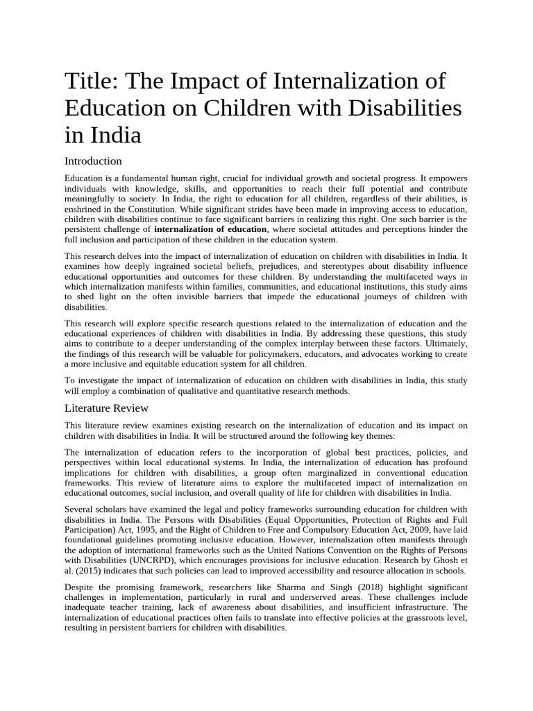 Title the Impact of Internalization of Education on Children With ...