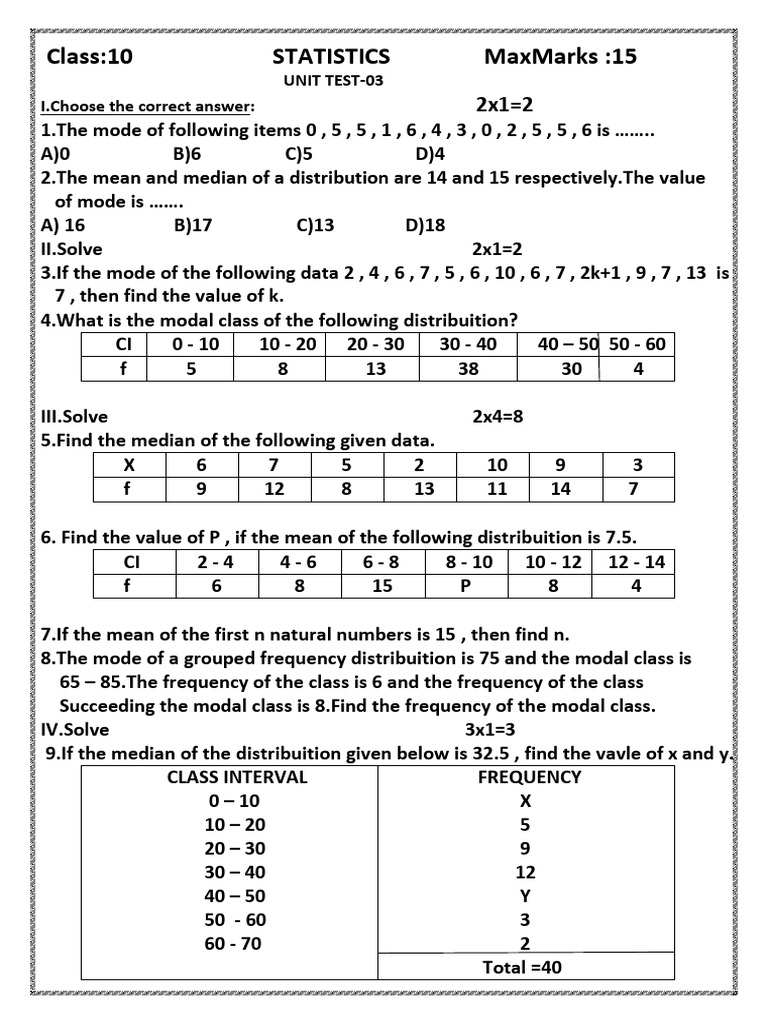 Statistics Unit Test 3 Questions | PDF
