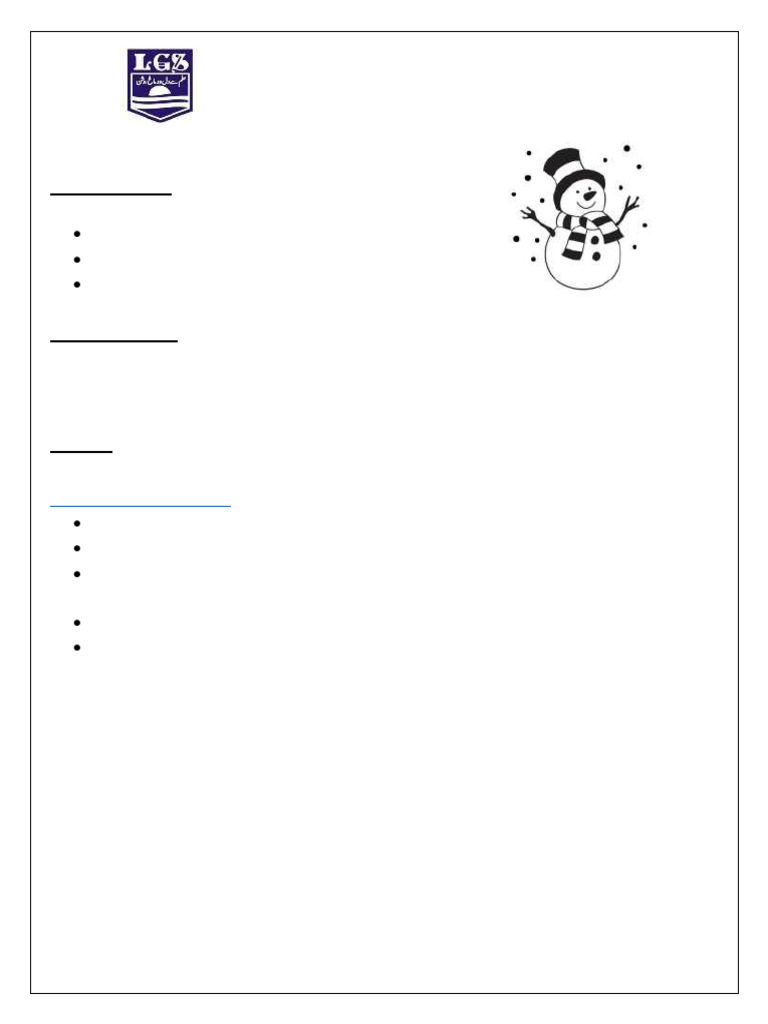 Winter Homework for Grade II Students | PDF