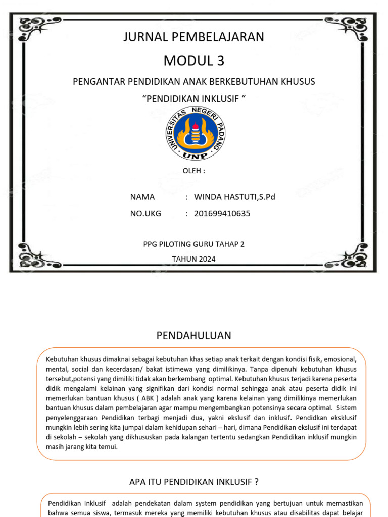 Jurnal Pembelajaran- Modul 3 - Winda Hastuti- Pembelajaran Inklusif | PDF