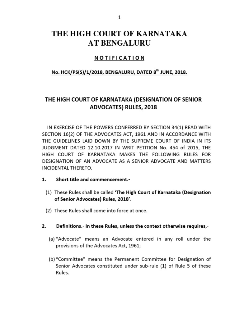 Senior Advocate Rules 2018 | PDF | Advocate | High Court Of Australia