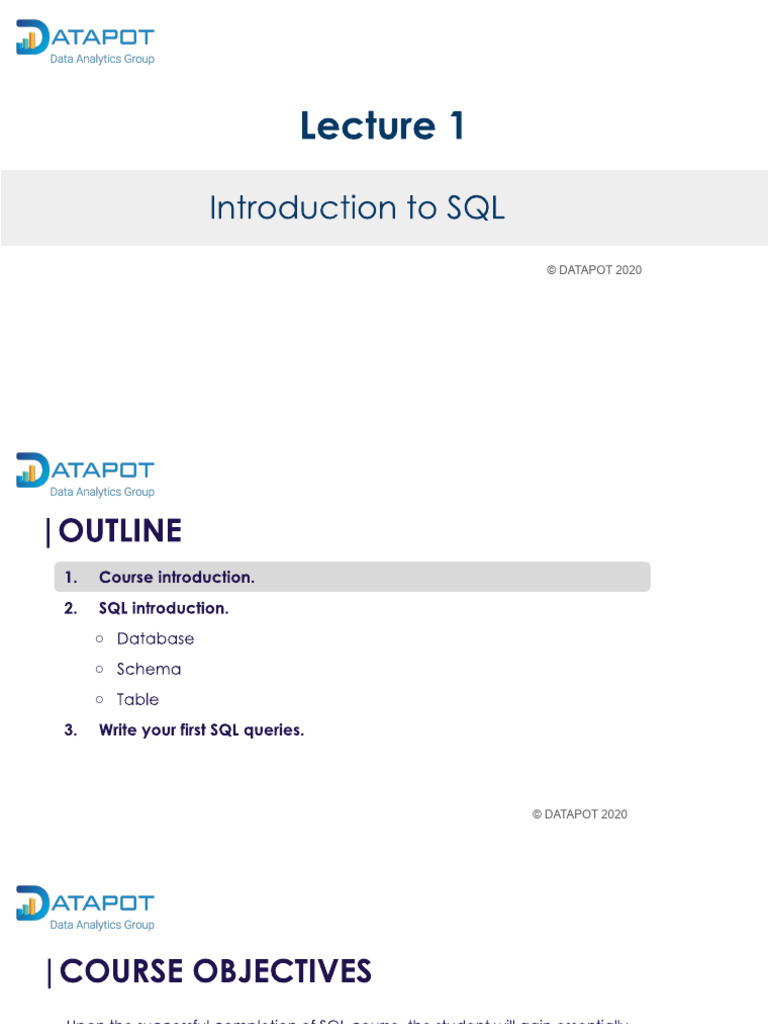 SQL for Data analysis - Lecture 1 | PDF