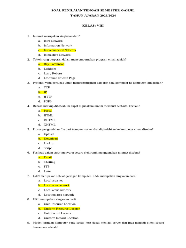 Soal PTS Tik Kelas 8 | PDF