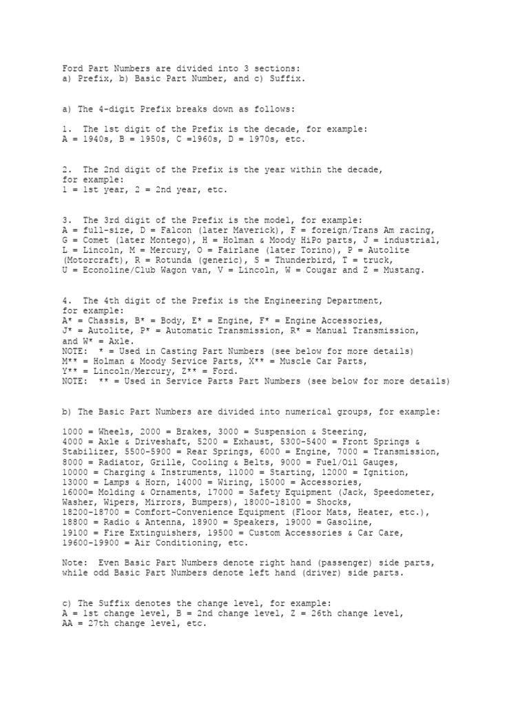 Understanding Ford Part Numbers | PDF | Wheeled Vehicles | Motor ...