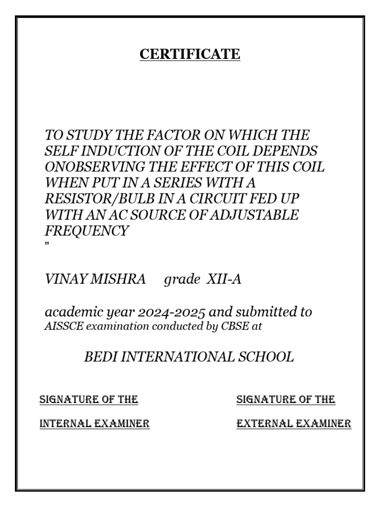 Physics Project 1 Pdf Inductor Inductance
