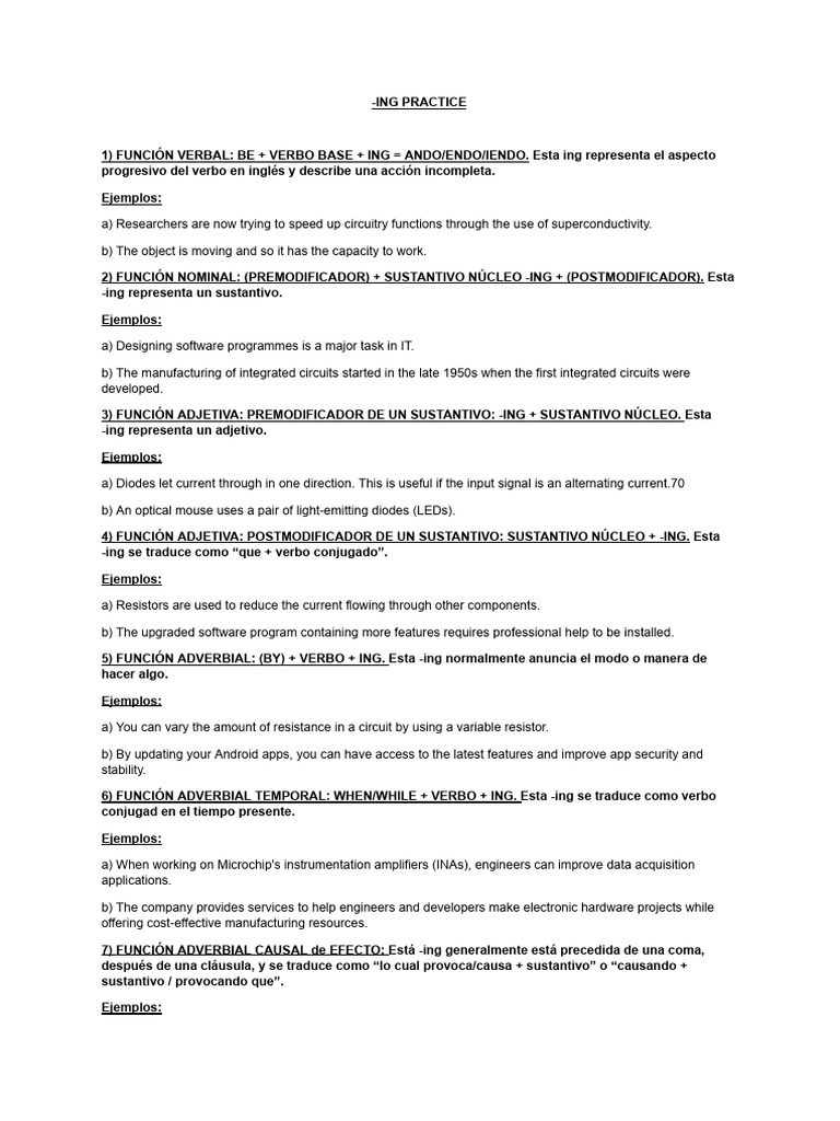 Práctica del uso de -ING en inglés | PDF