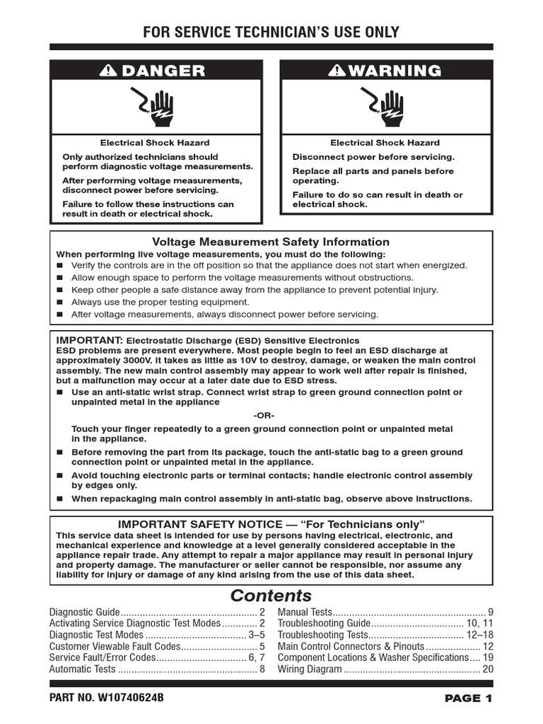 Whirlpool Washer Tech Sheet-W10740624-REVB | PDF | Washing Machine ...