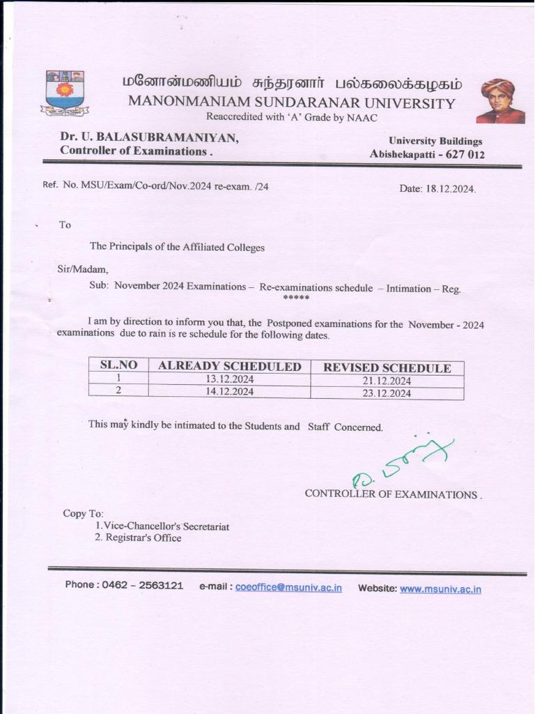 Re Exam Schedule | PDF