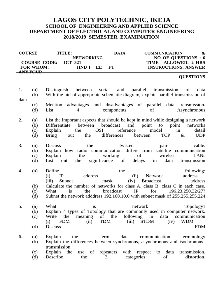 Data Communication and Networking Ict 321 Hnd 1 Ee Ft | PDF | Computer Network | Network Topology